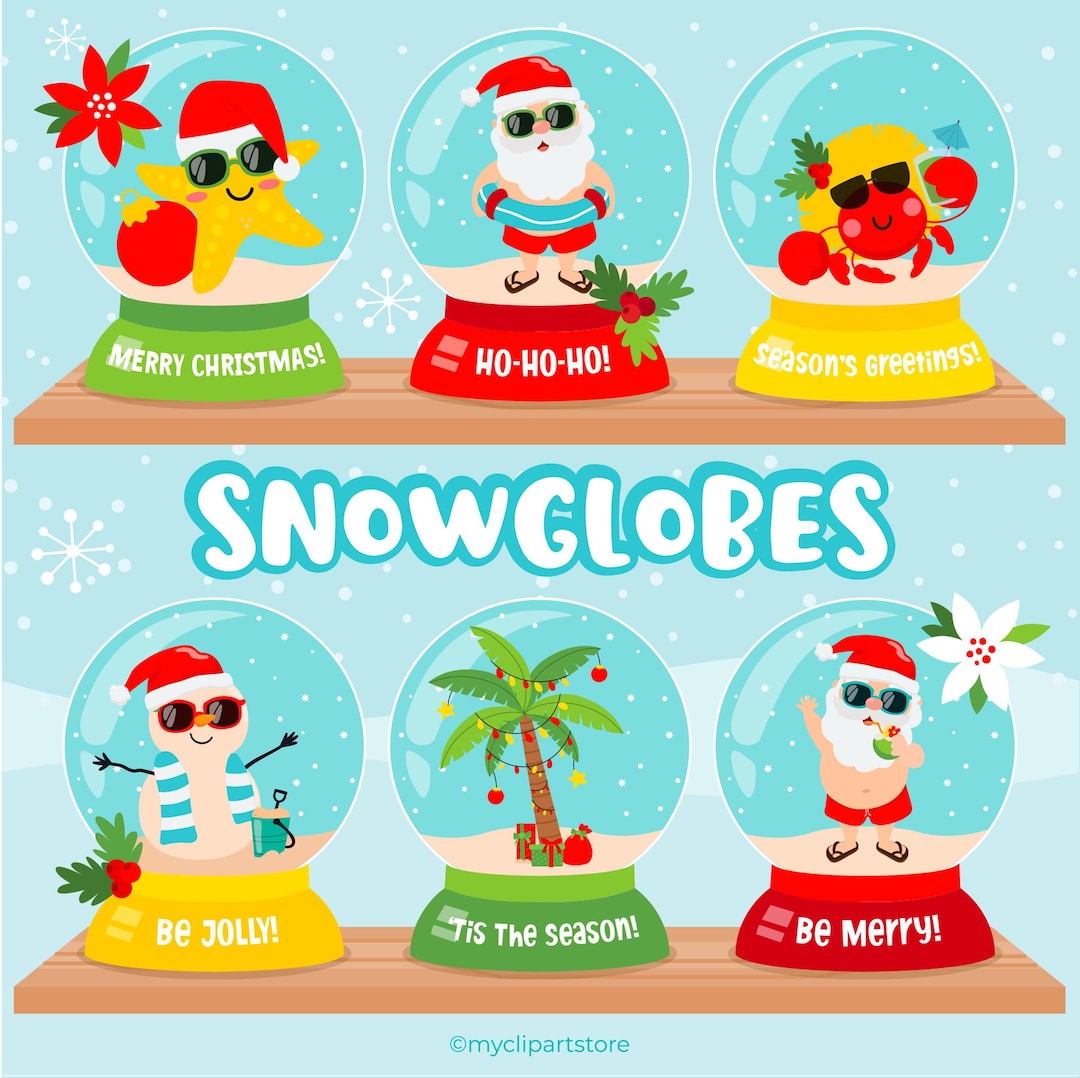 Snow Globes Clipart, Summer Christmas Clipart, Winter Animals, Beach ...