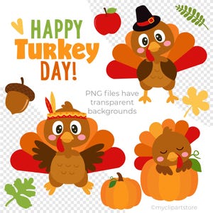 Thanksgiving Turkey Clipart: Hand-drawn Autumn Designs (SVG, EPS, PNG ...