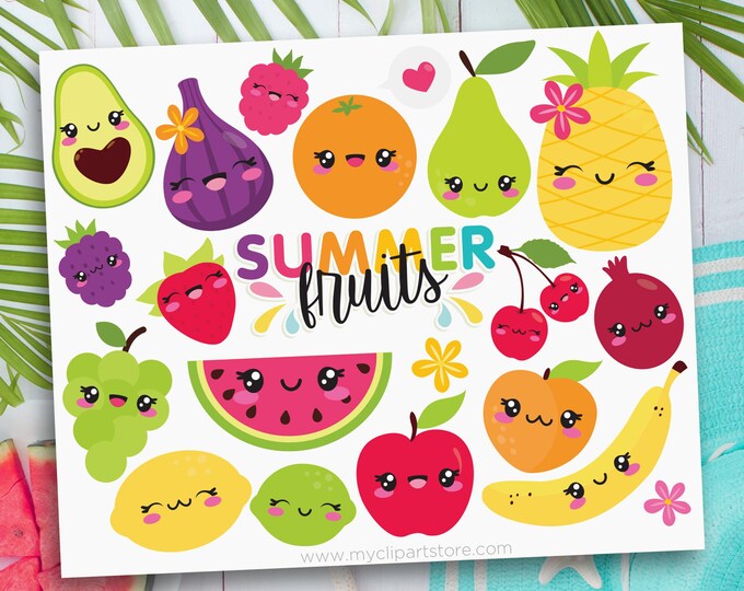Fruit Clipart Instant Download Digital Files, Kawaii Fruit Clip Art ...