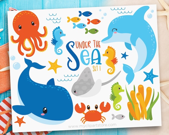 Sea Animal Clipart, Fish svg, Shark svg, Octopus svg, Beach Clipart ...