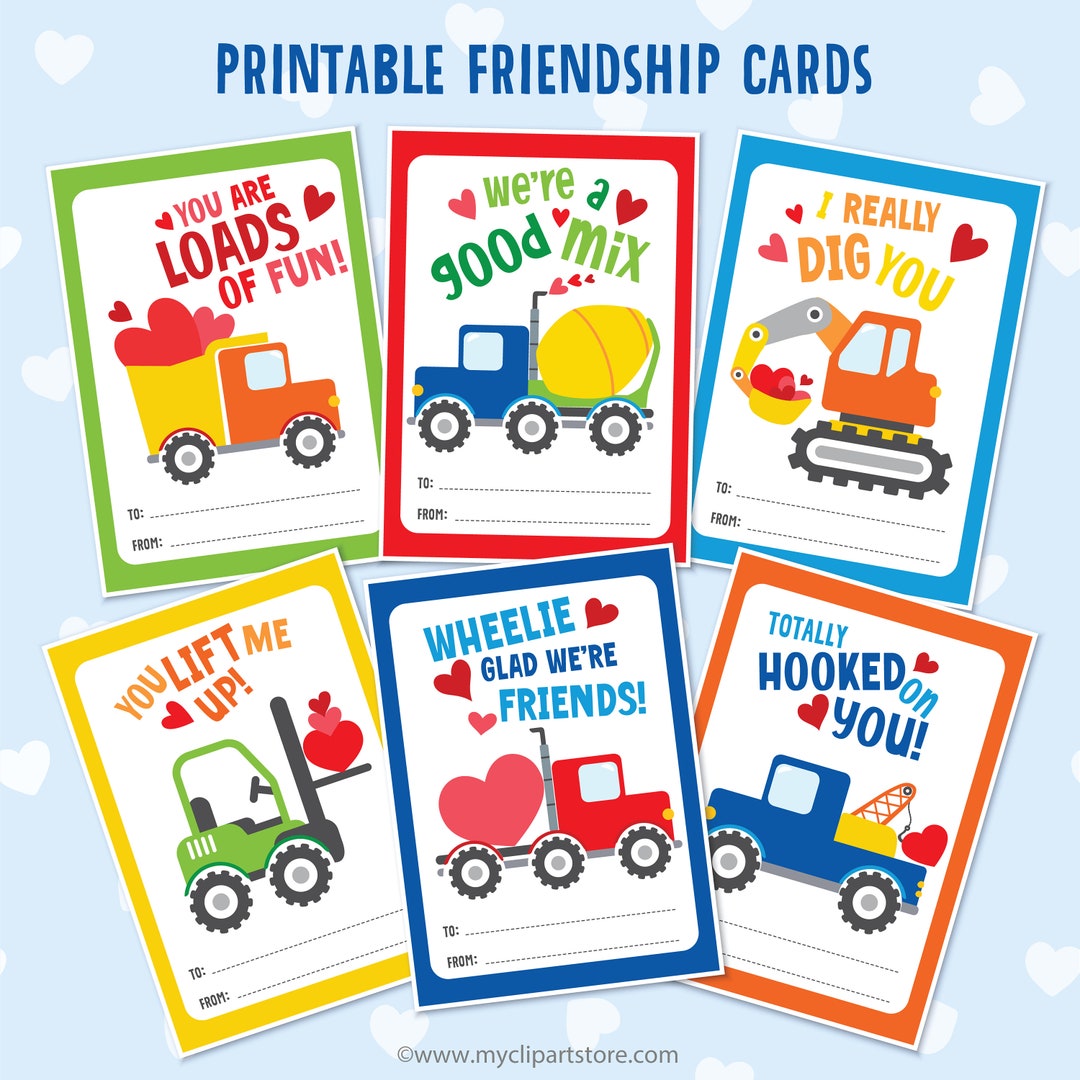 Printable Construction Valentine's Day Cards, Classroom Friendship ...