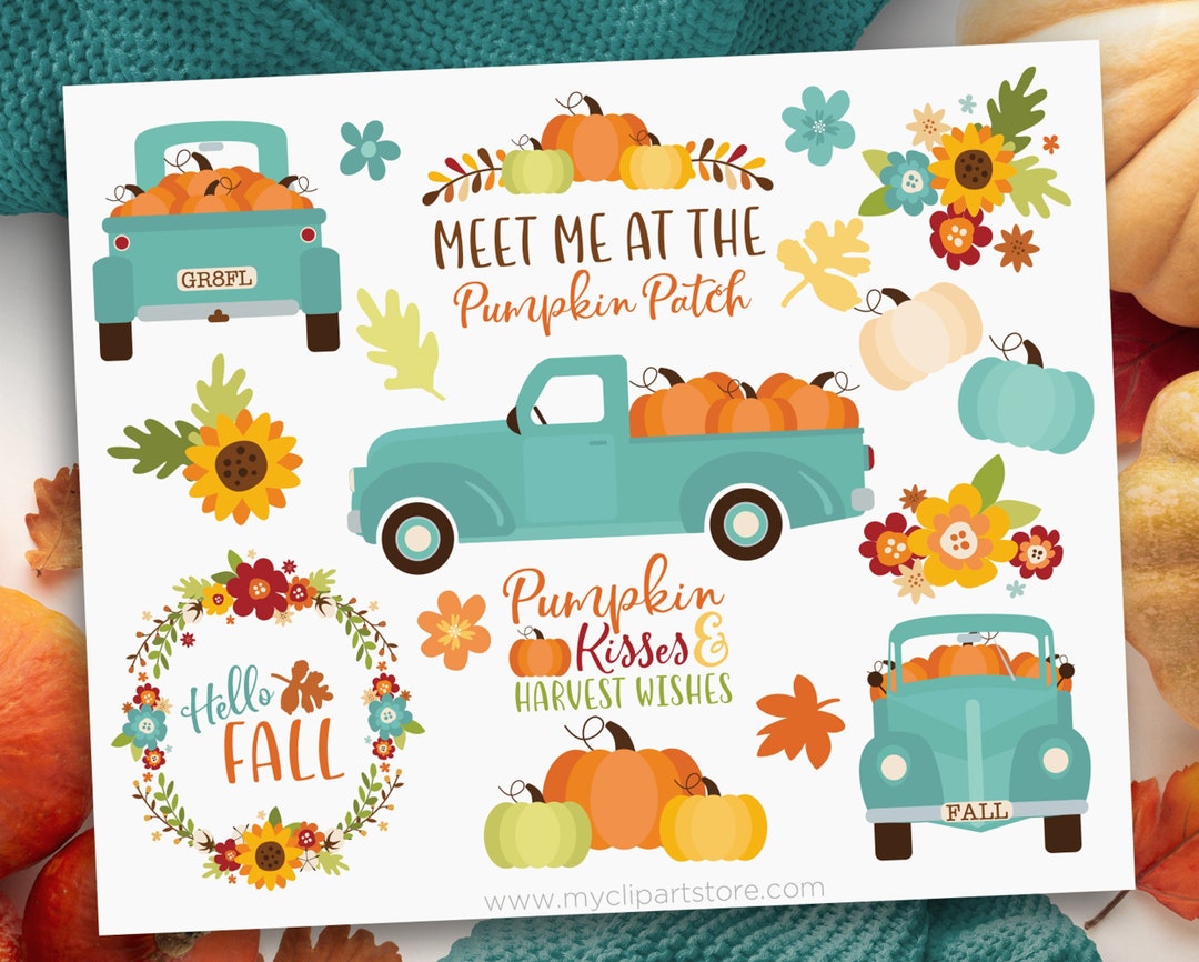 Blue Pumpkin Truck Clipart: Fall Truck SVG, PNG, EPS (digital Download ...