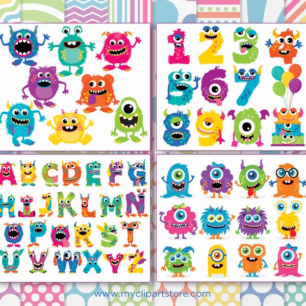 Monsters Clipart - Etsy
