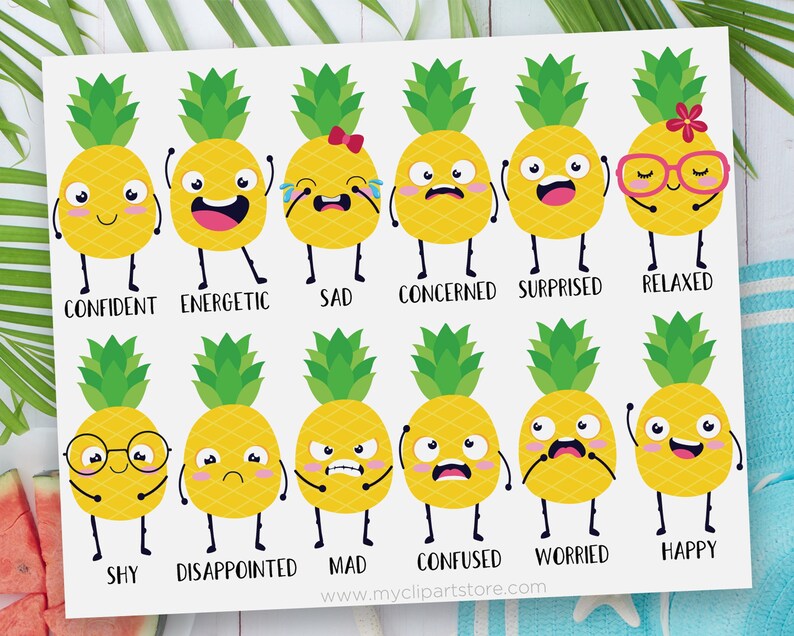 Pineapple Emotions Clipart Summer Clipart Pineapples Emoji - Etsy