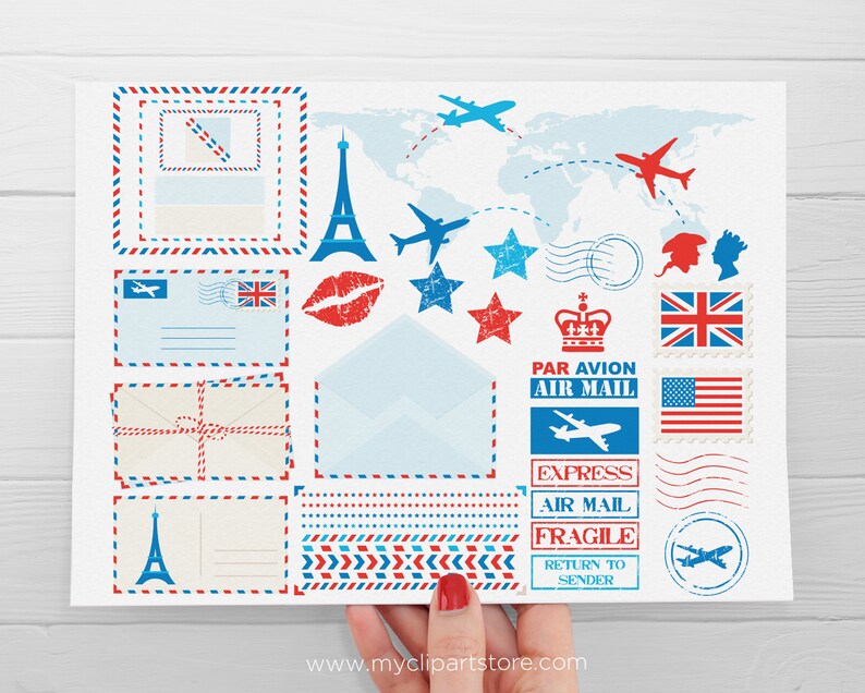 Air Mail Clipart: Vintage Envelopes, Stamps, and Airplane SVG - Etsy