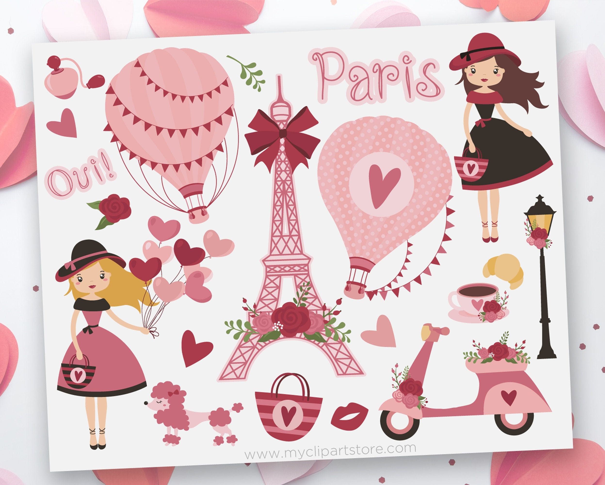 Clip Art & Image Files Valentines day Clipart Eiffel Tower Digital ...