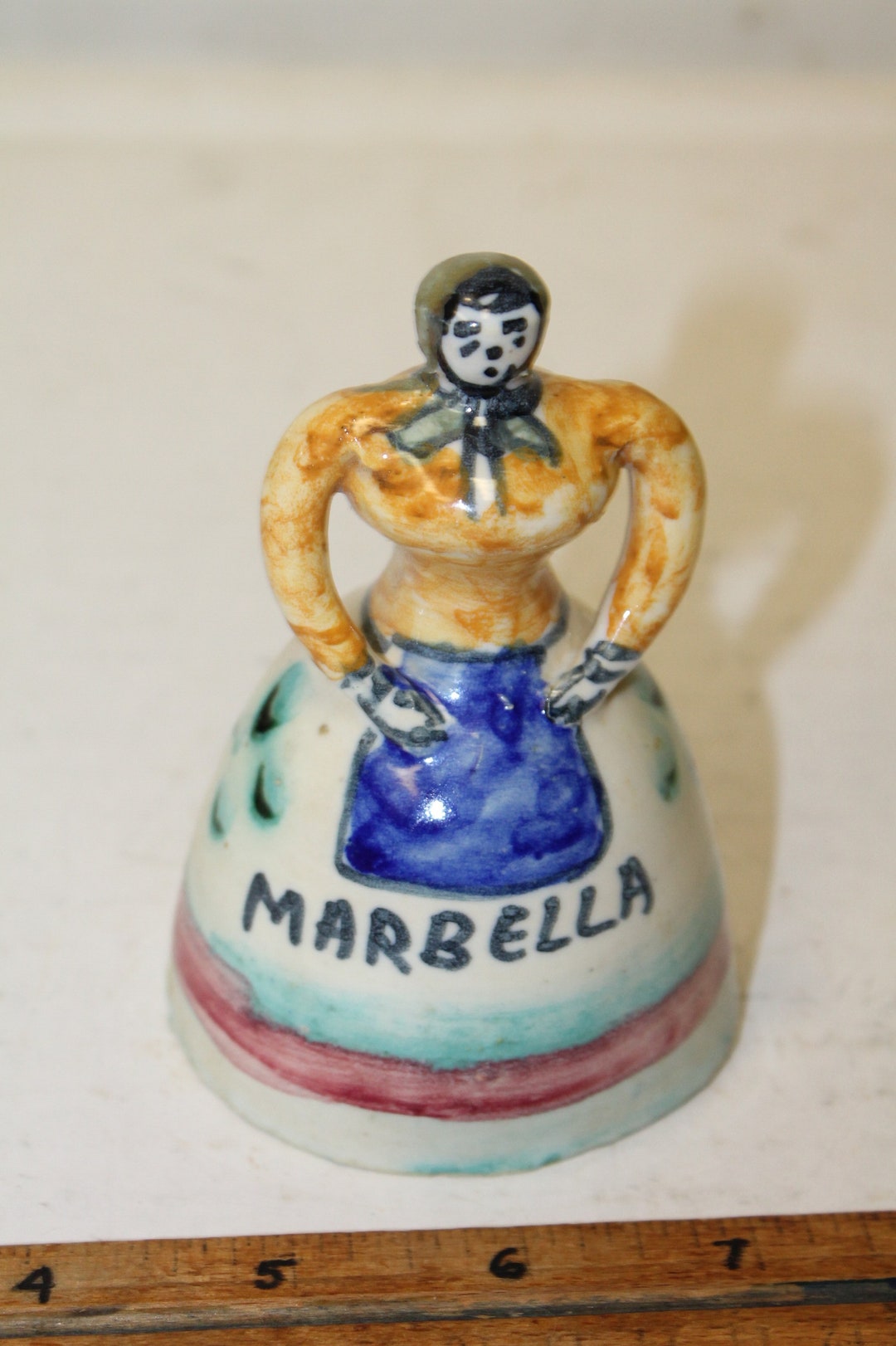 Vintage Marbella Spanish Ceramic Bell Signed F M Clay Lady Woman Girl ...