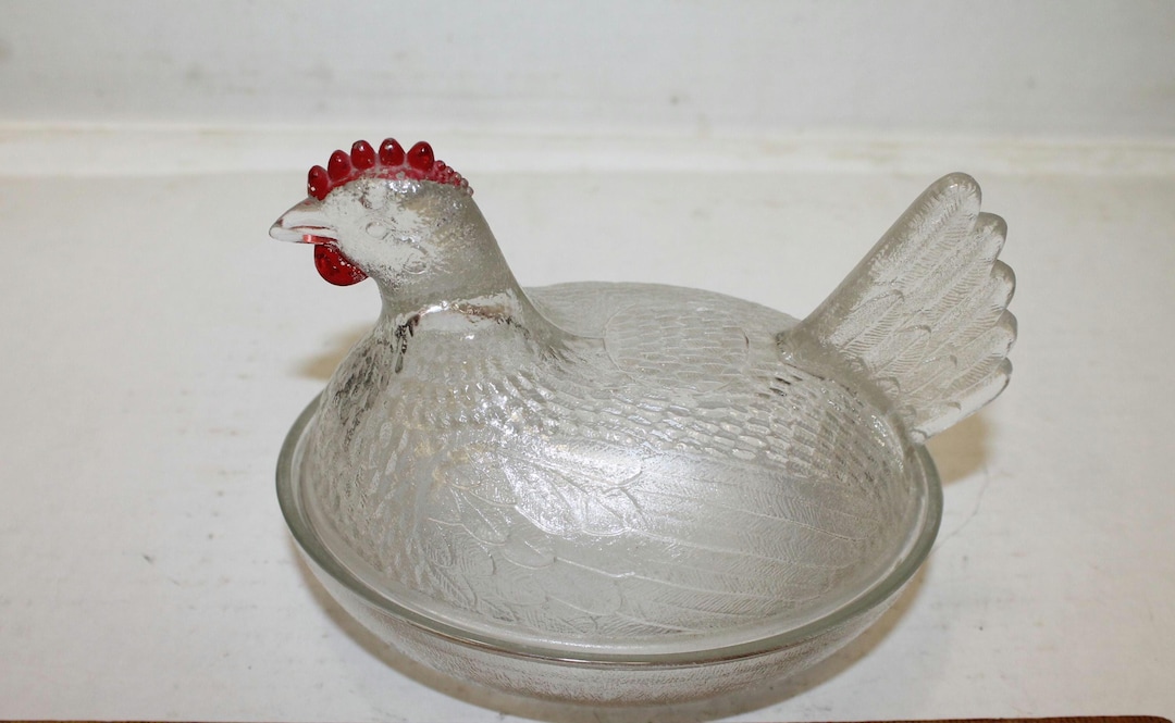 Early Vintage Crystal Clear Indiana Glass Hen on Nest Covered Dish 7 ...
