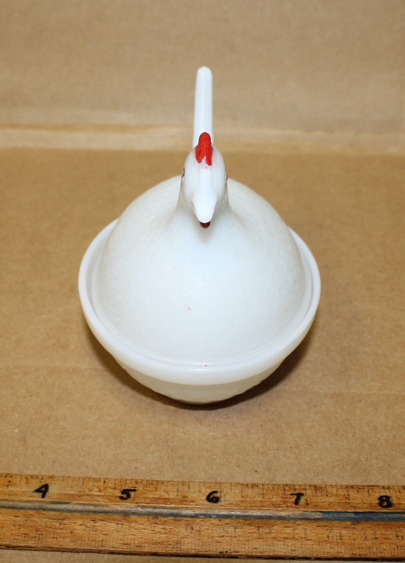 Vintage White Milk Glass Hen on Nest Covered Dish Red Comb Chicken ...
