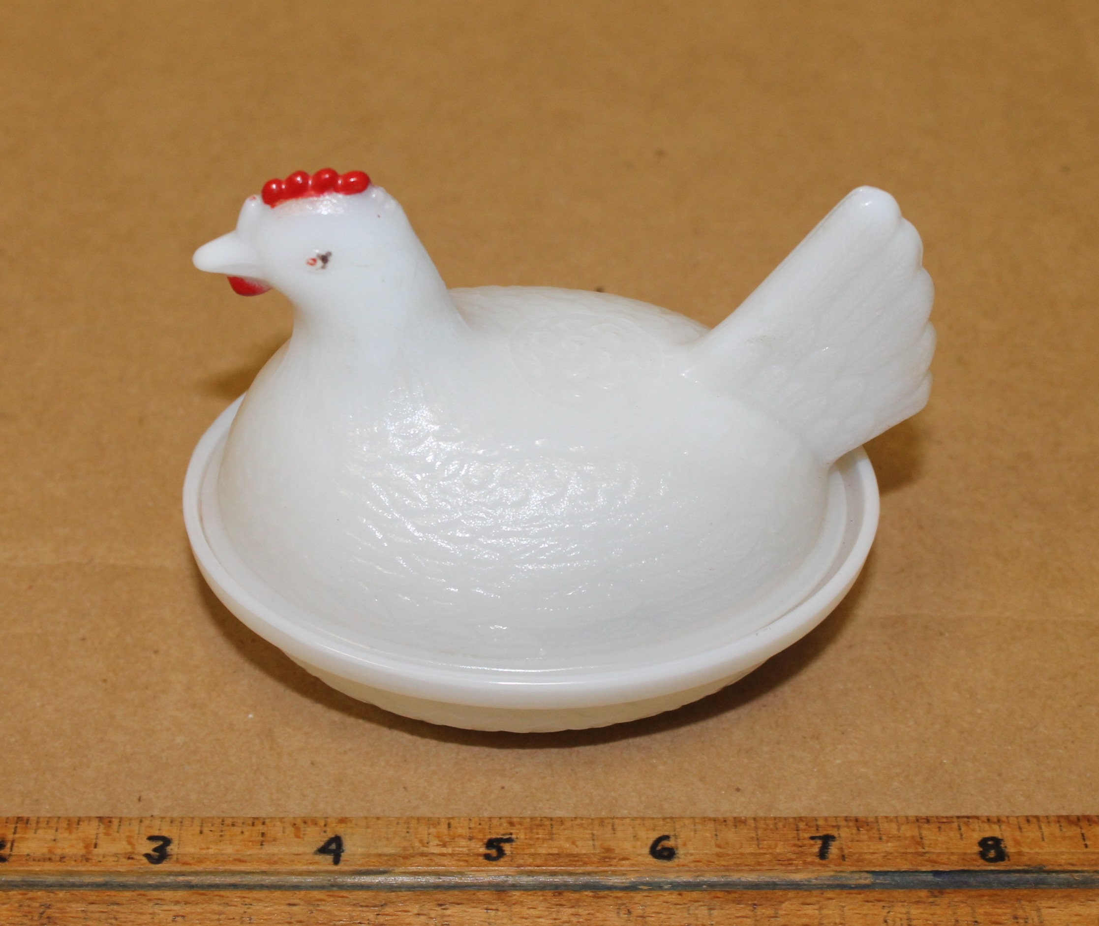 Vintage White Milk Glass Hen on Nest Covered Dish Red Comb Chicken ...
