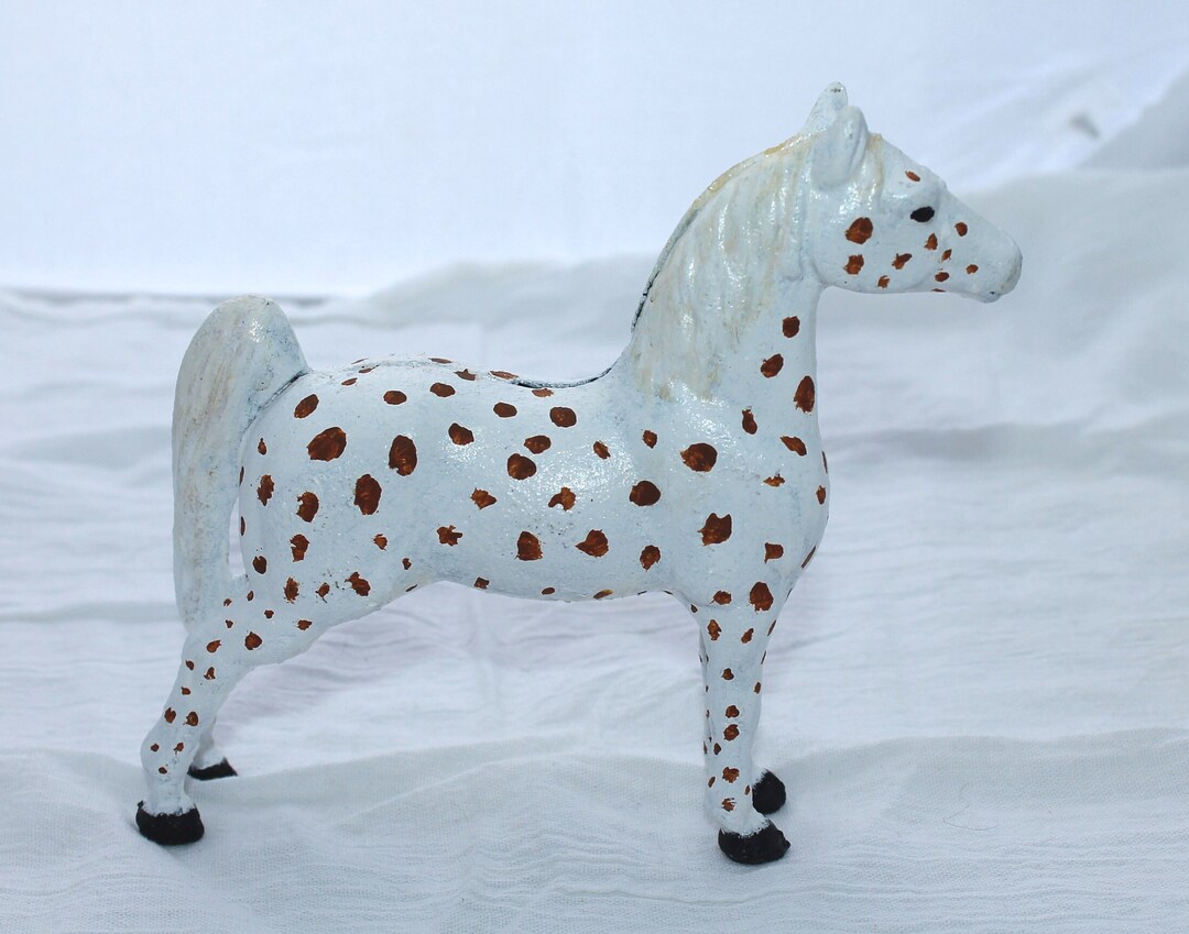 Cast Iron Leopard Appaloosa Horse Bank Figurine White With Brown Spots ...