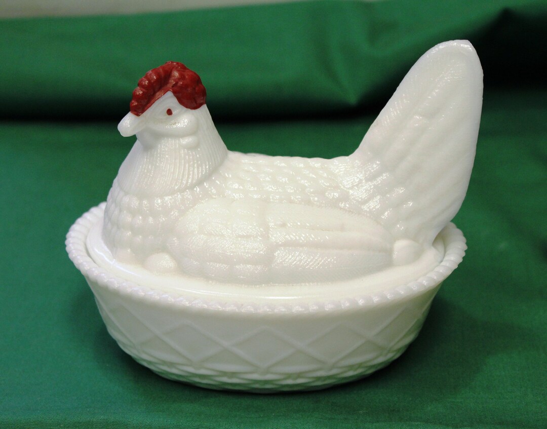 Vintage Westmoreland Milk White Glass Hen on Nest Covered Candy Nut ...