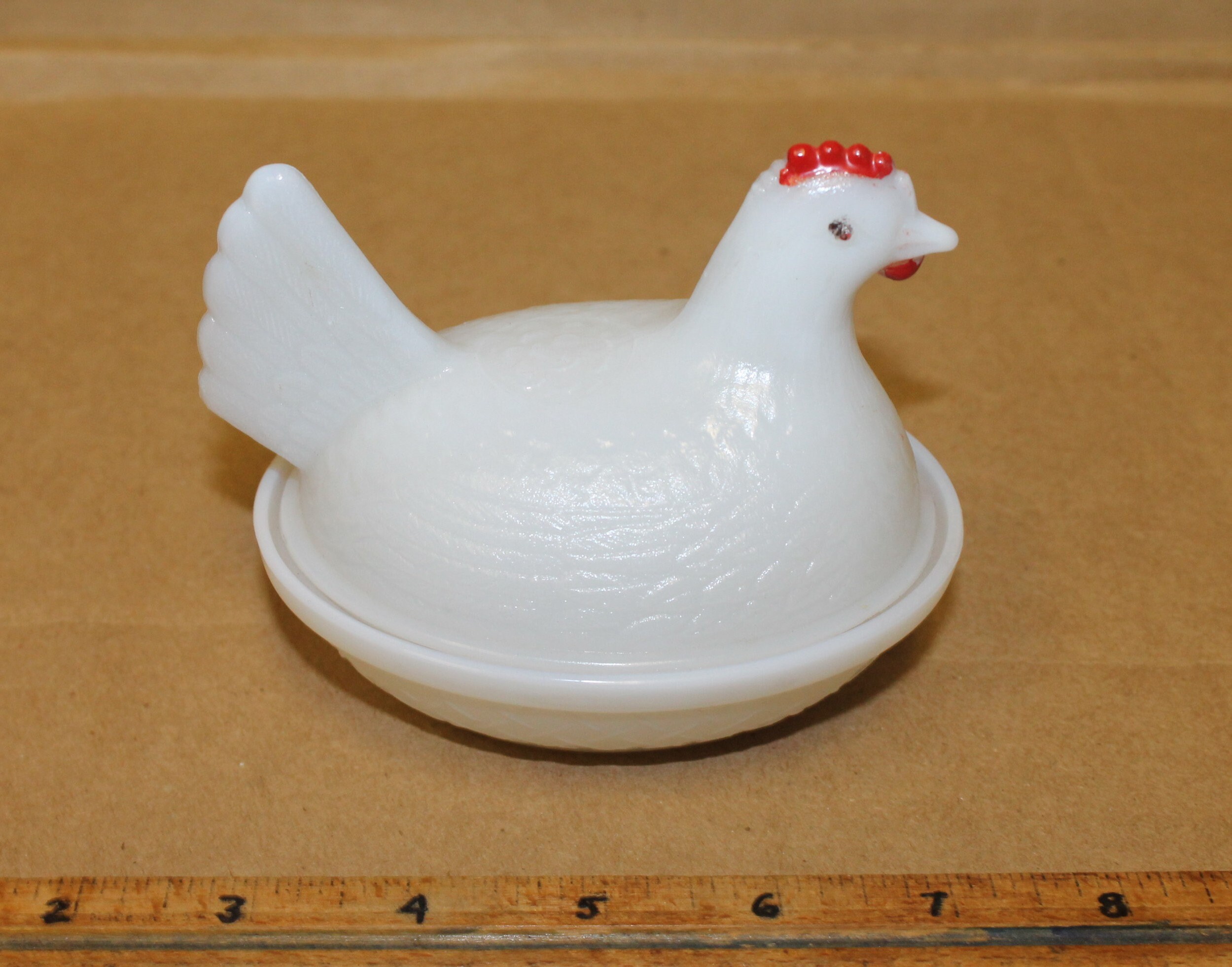 Vintage White Milk Glass Hen on Nest Covered Dish Red Comb Chicken ...