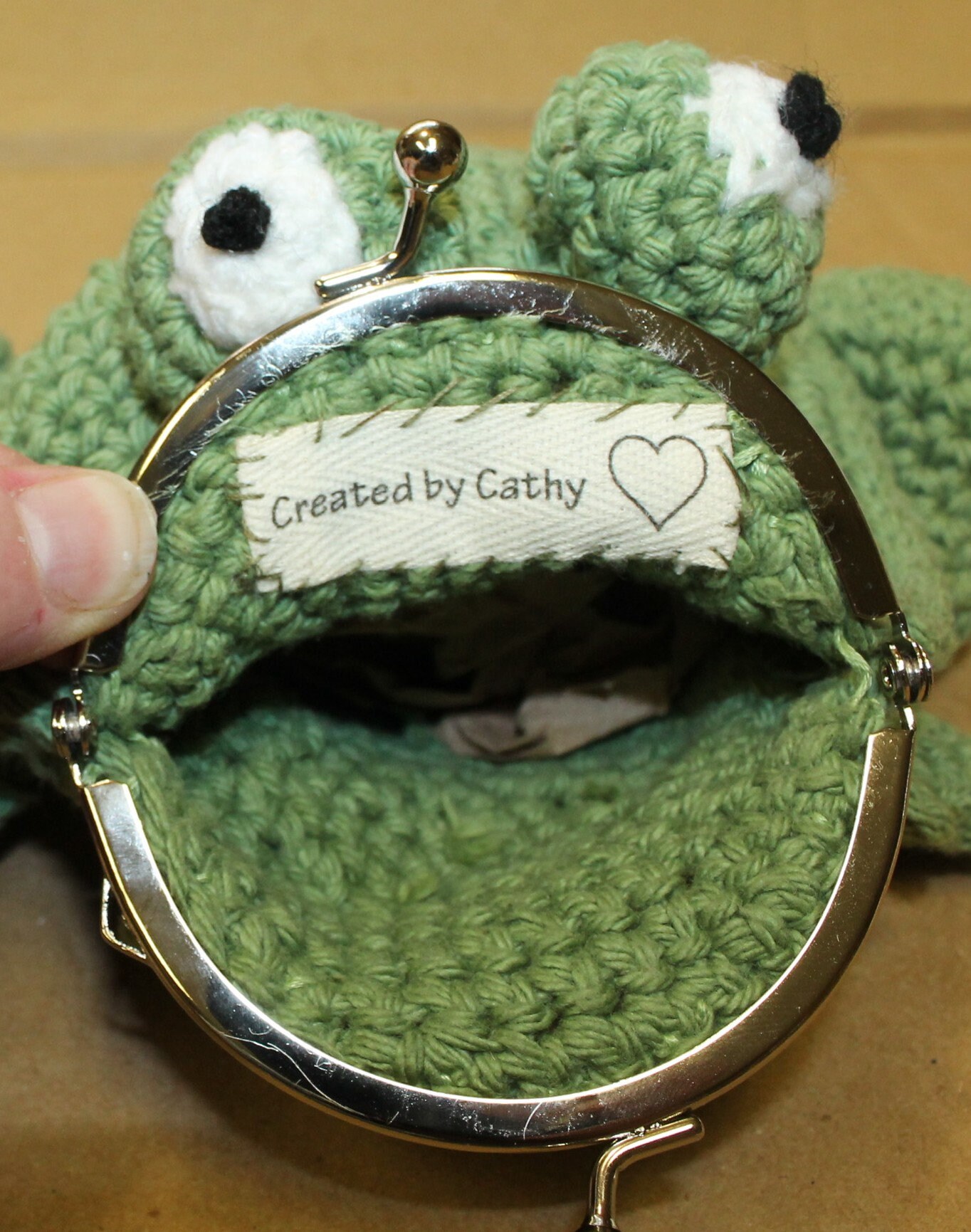 Handmade Crochet Frog Purse Shaped Coin Clasp Pouch Green Brown Toad ...
