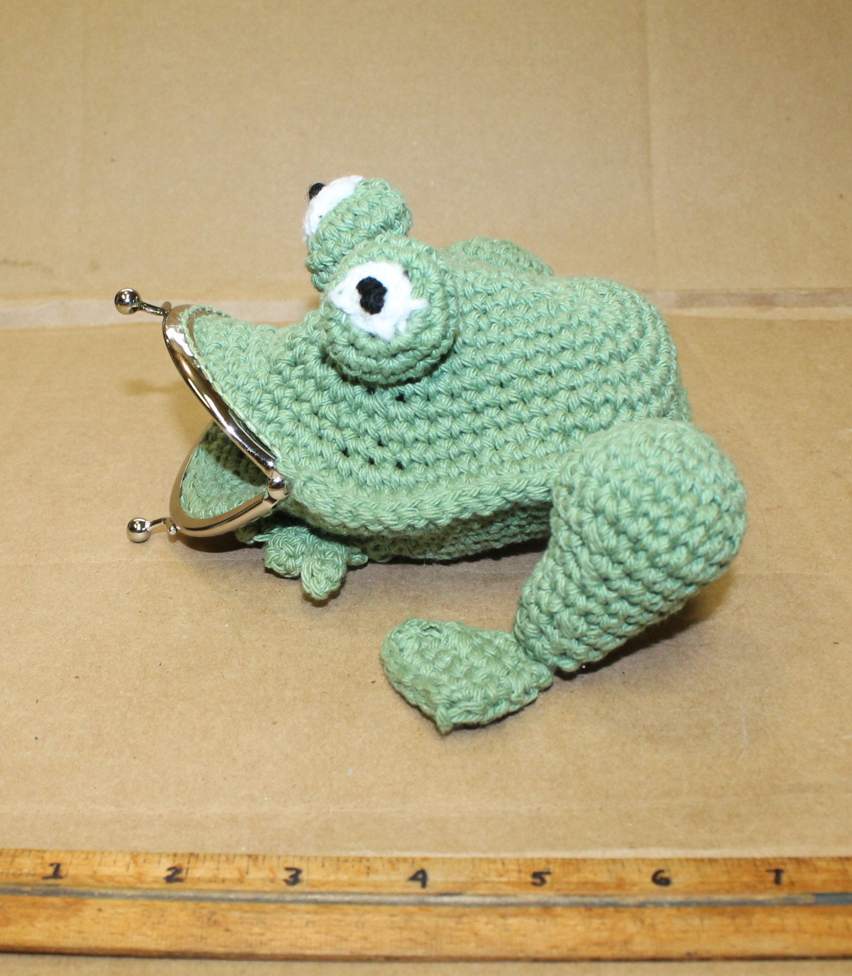 Handmade Crochet Frog Purse Shaped Coin Clasp Pouch Green Brown Toad ...