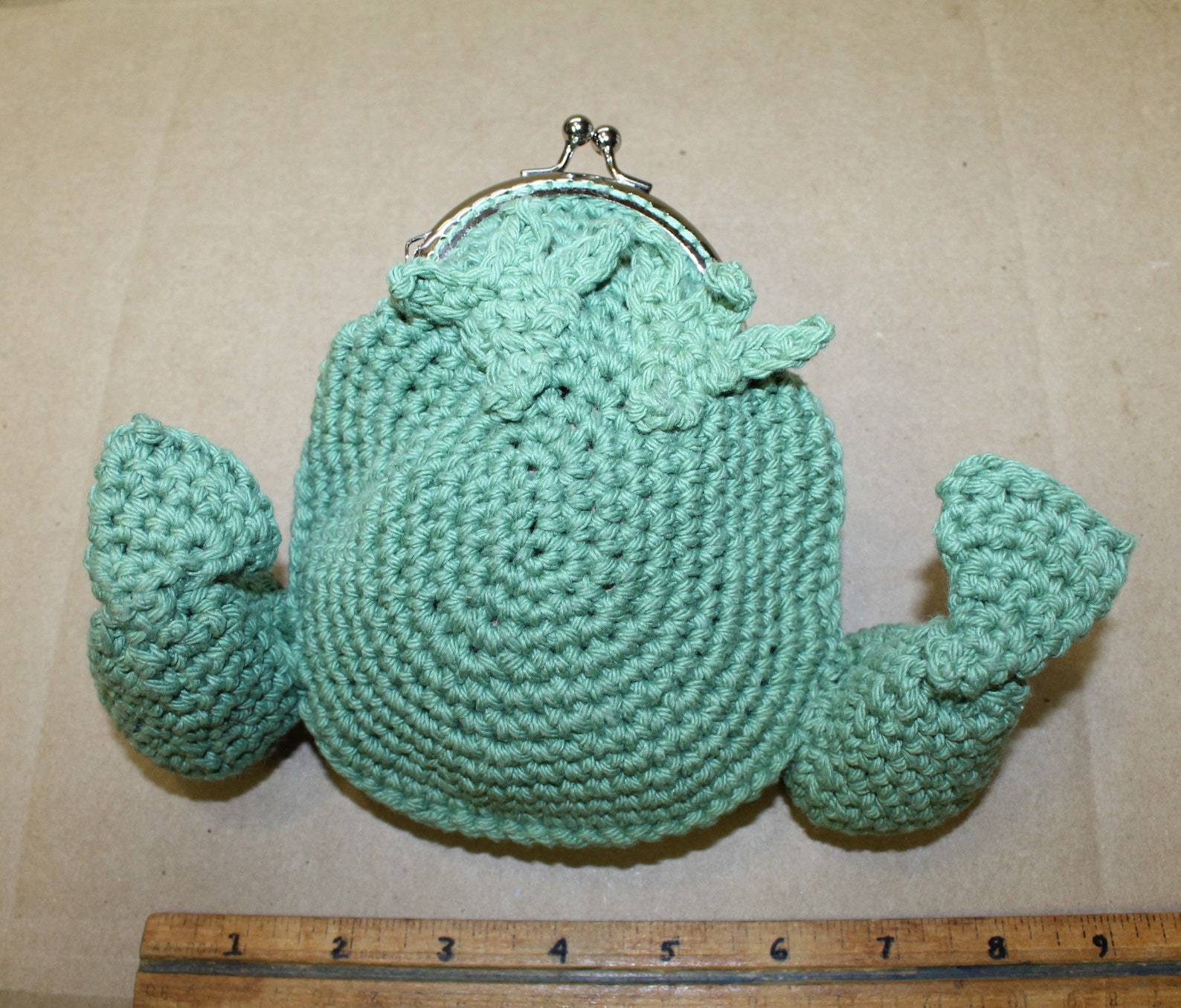 Handmade Crochet Frog Purse Shaped Coin Clasp Pouch Green Brown Toad ...