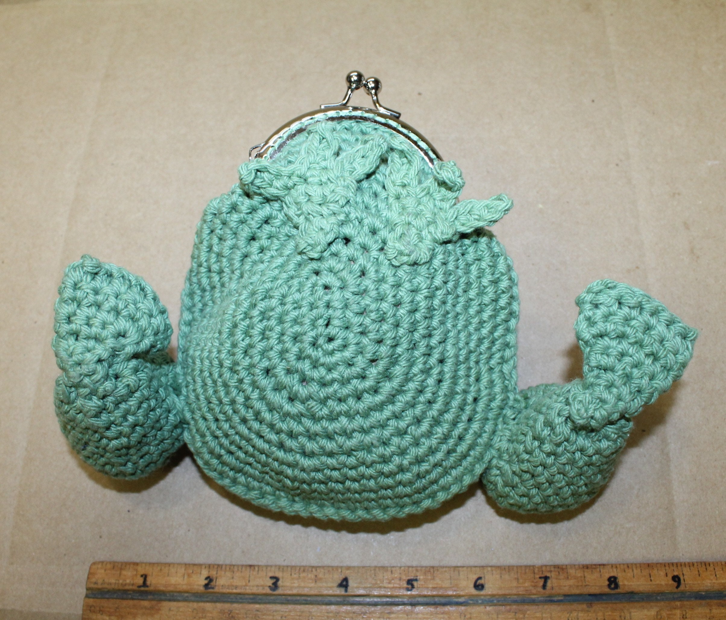 Handmade Crochet Frog Purse Shaped Coin Clasp Pouch Green Brown Toad ...