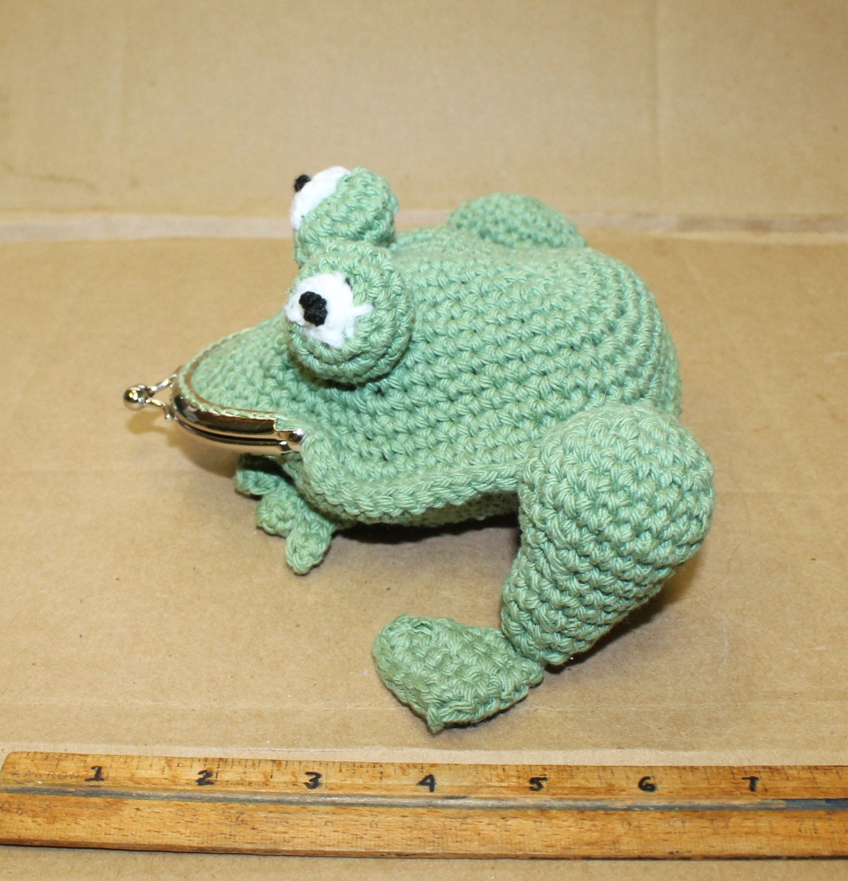 Handmade Crochet Frog Purse Shaped Coin Clasp Pouch Green Brown Toad ...