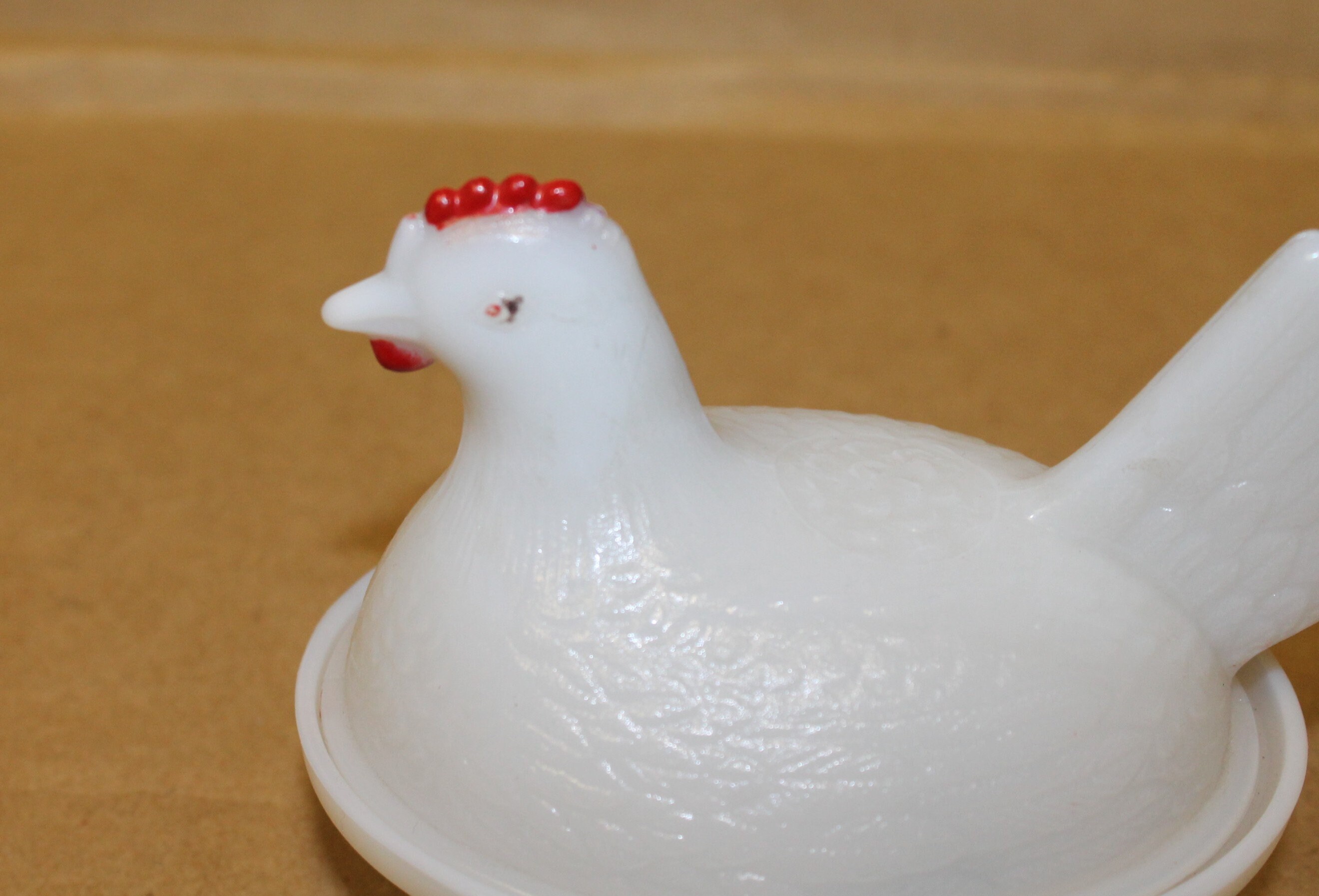 Vintage White Milk Glass Hen on Nest Covered Dish Red Comb Chicken ...