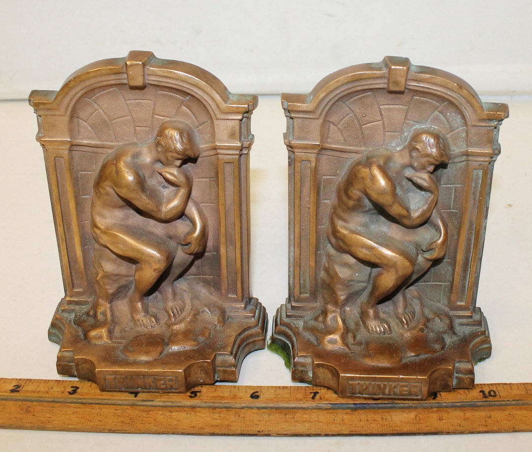 Vintage Bronze thinker the Thinking Man Pair of Bookends or Door Stops ...