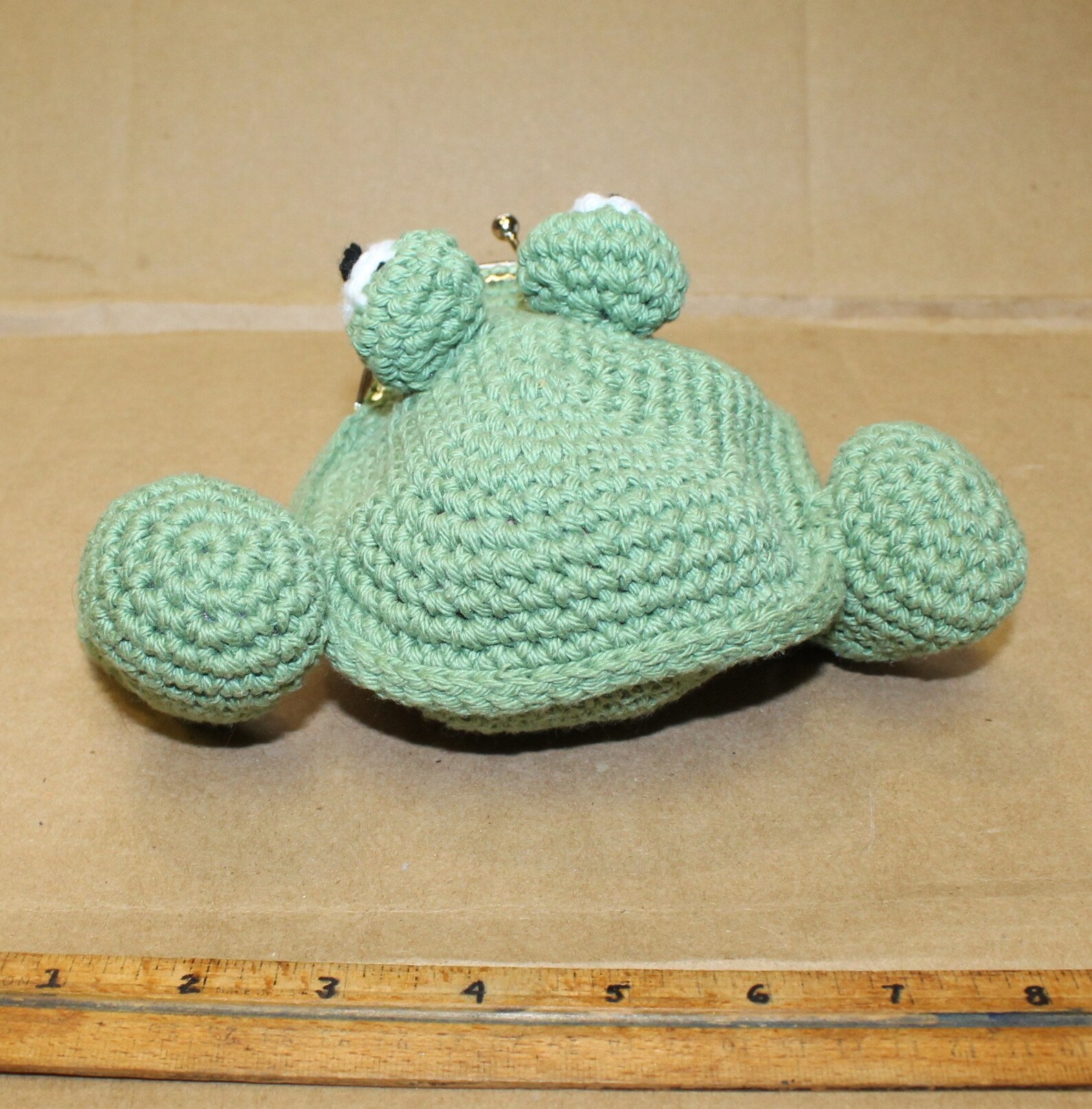 Handmade Crochet Frog Purse Shaped Coin Clasp Pouch Green Brown Toad ...