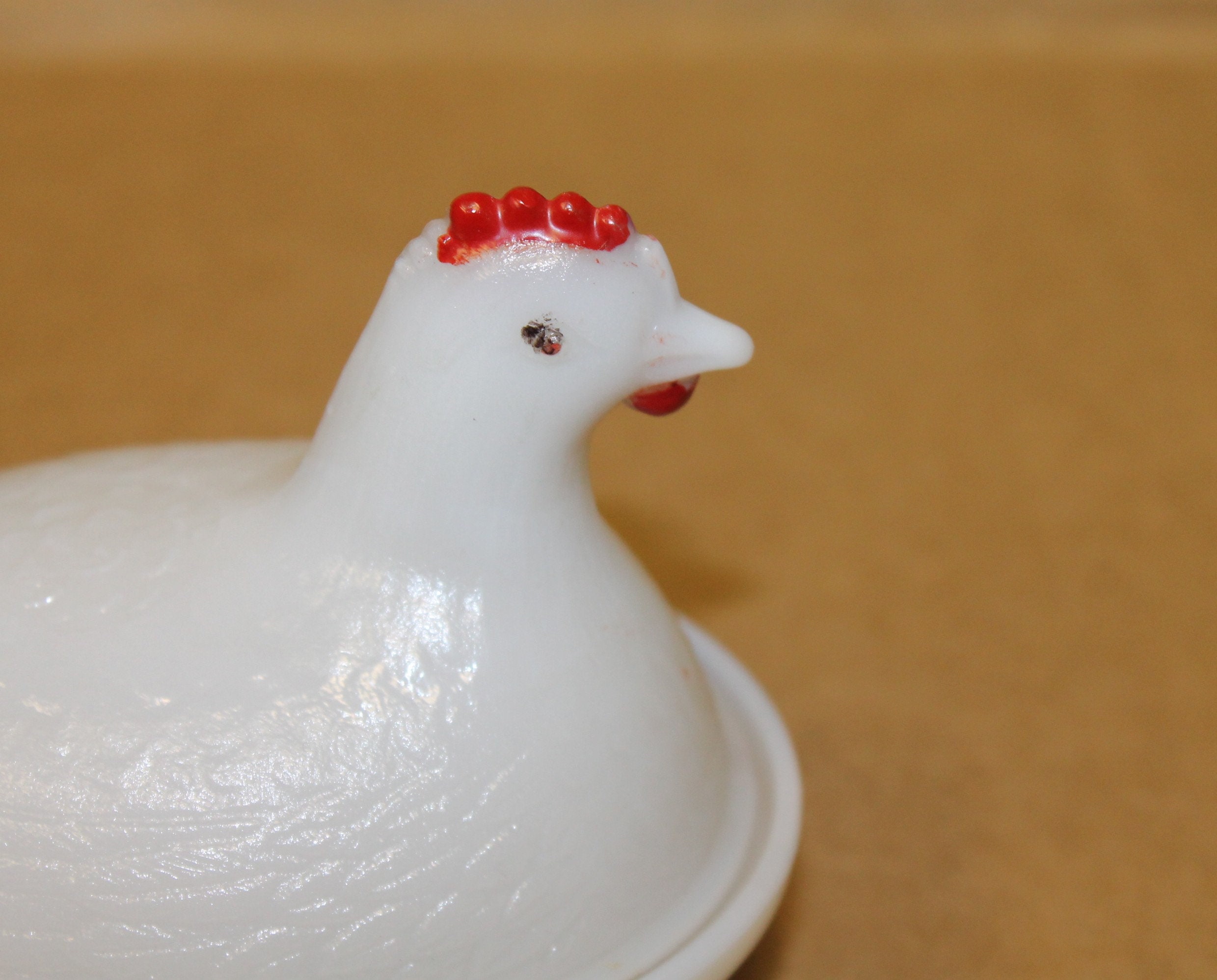 Vintage White Milk Glass Hen on Nest Covered Dish Red Comb Chicken ...