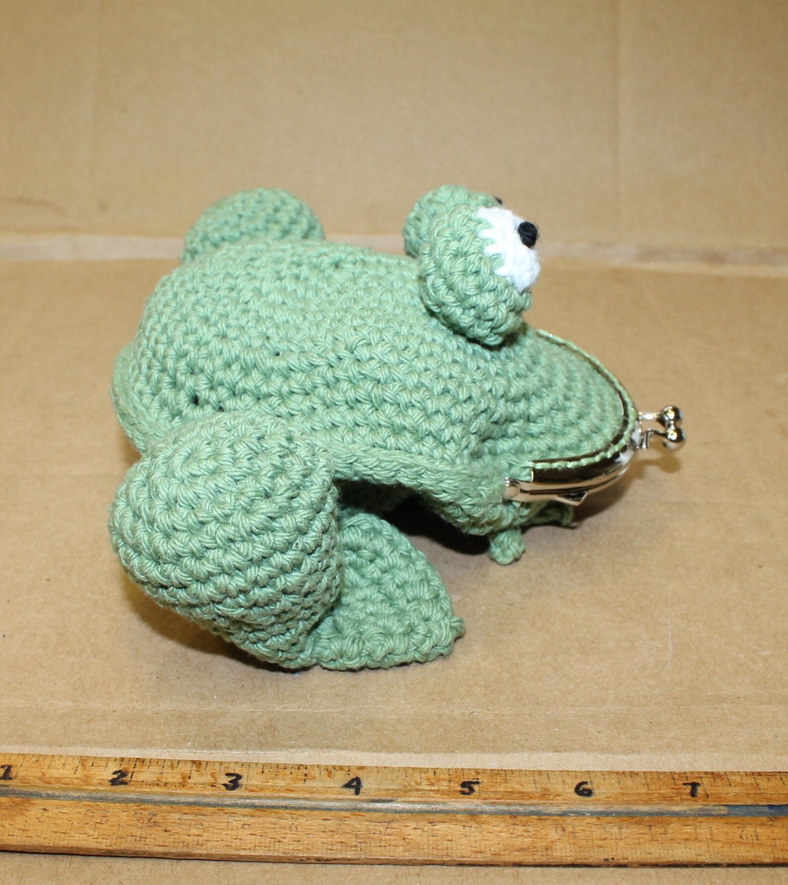 Handmade Crochet Frog Purse Shaped Coin Clasp Pouch Green Brown Toad ...