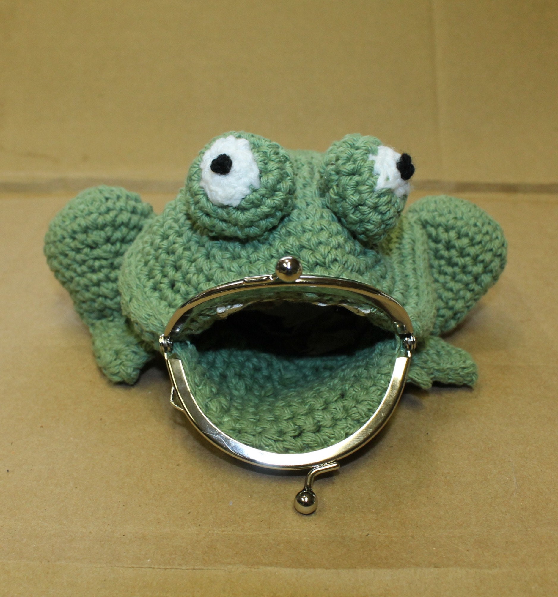 Handmade Crochet Frog Purse Shaped Coin Clasp Pouch Green Brown Toad ...