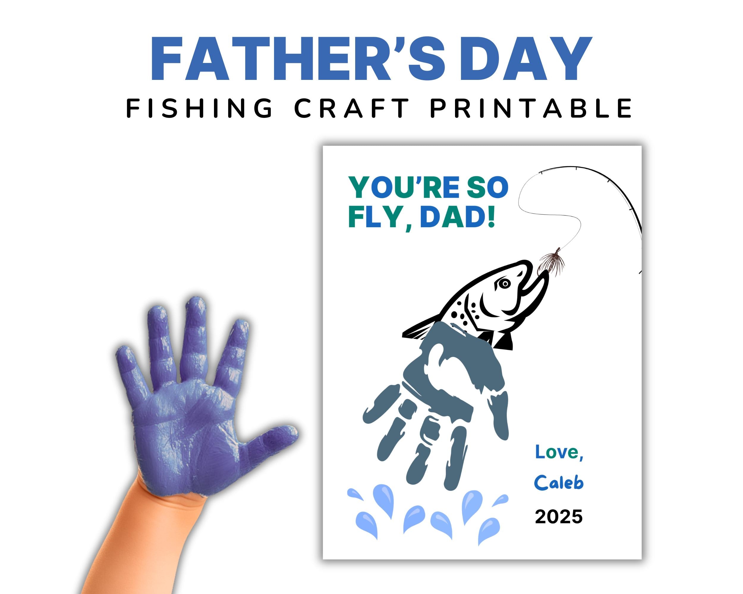 Father's Day Handprint Craft Fishing Printable, Birthday Gift for Dad ...