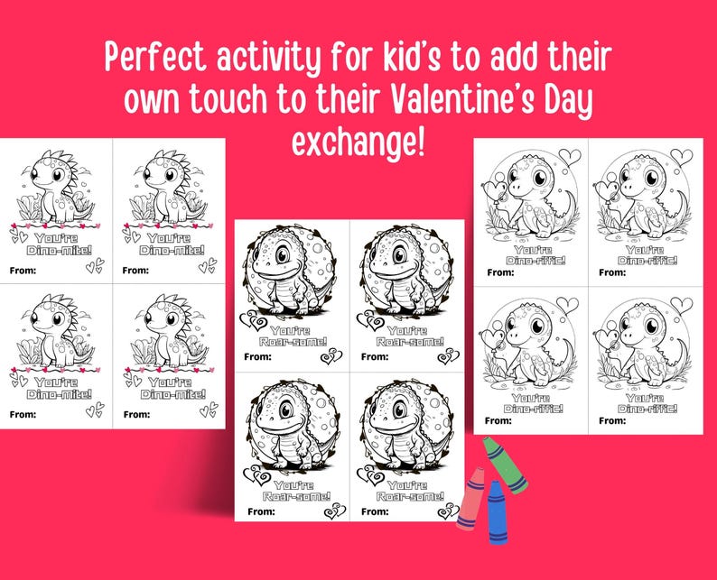 Printable Coloring Valentine's Day Cards , 7 Dinosaur Designs, Cards to ...