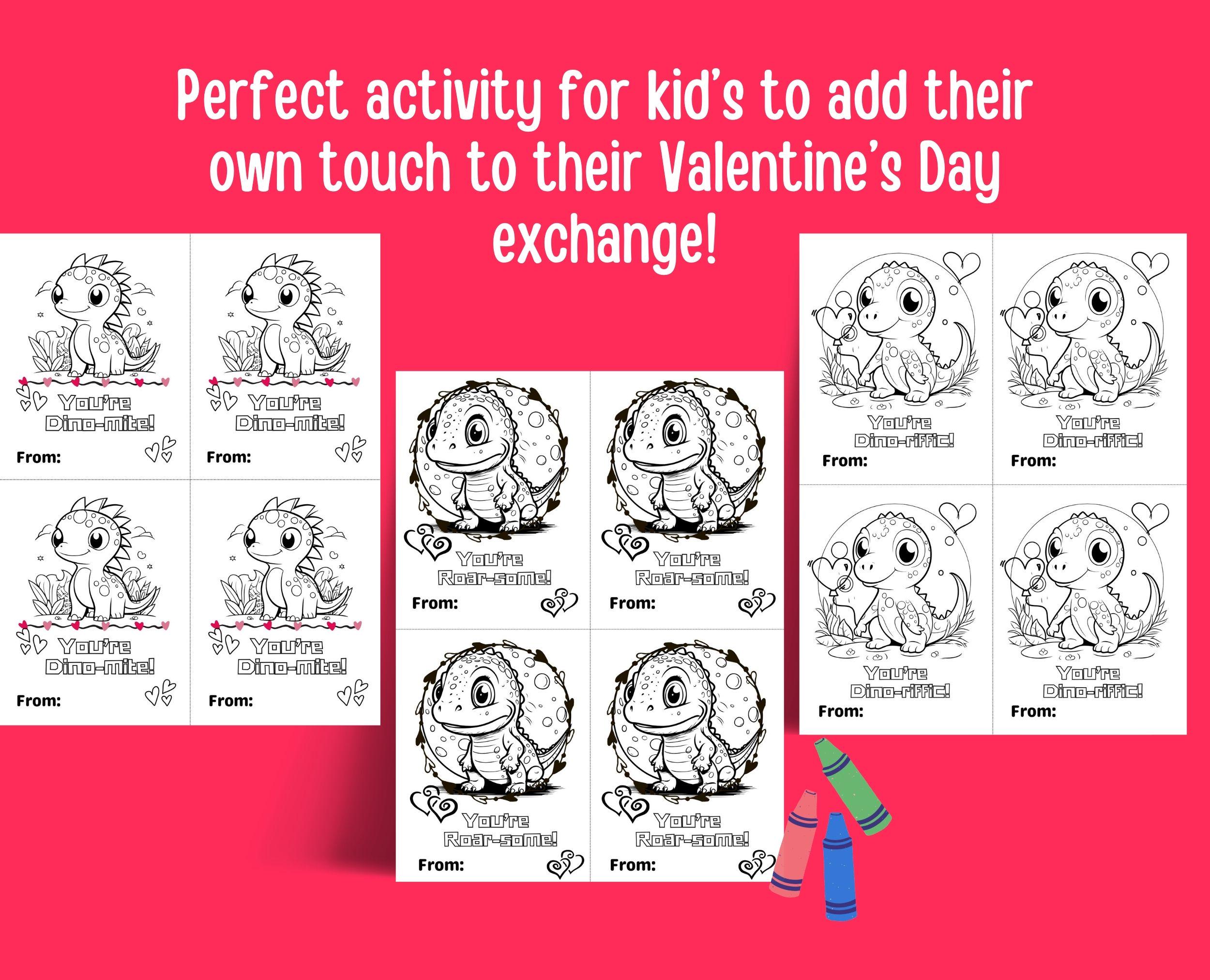 Printable Coloring Valentine's Day Cards , 7 Dinosaur Designs, Cards to ...