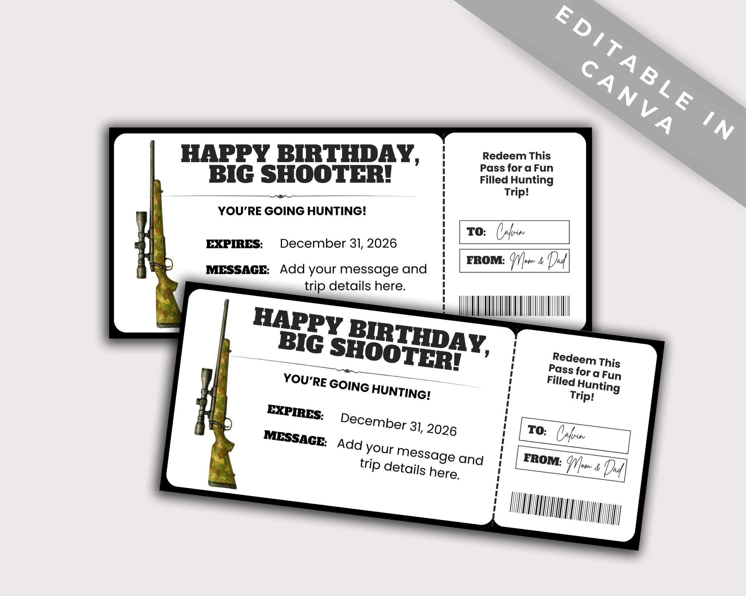 Editable Hunting Trip Ticket Printable, Surprise Birthday Gift, Hunting ...