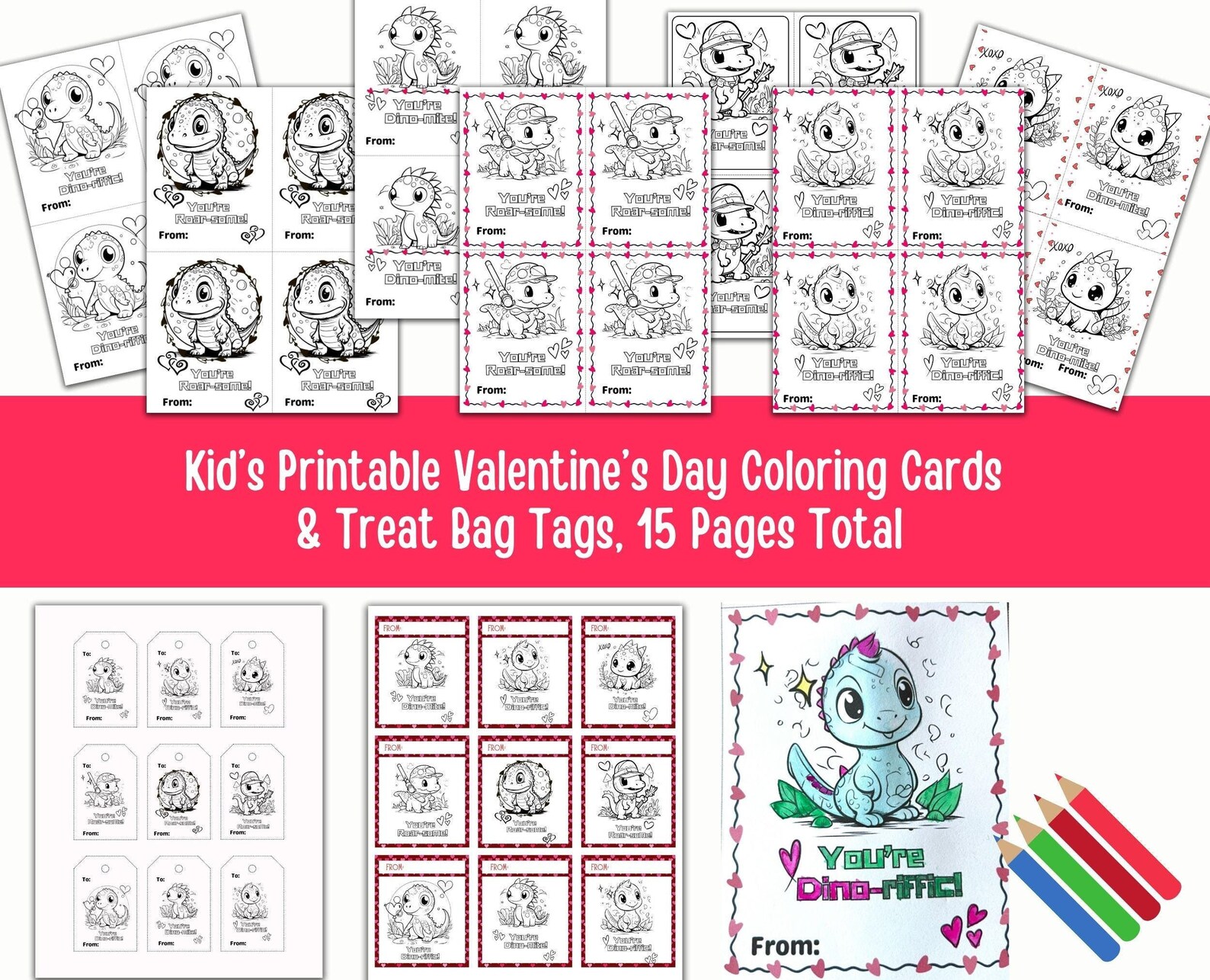 Printable Coloring Valentine's Day Cards , 7 Dinosaur Designs, Cards to ...
