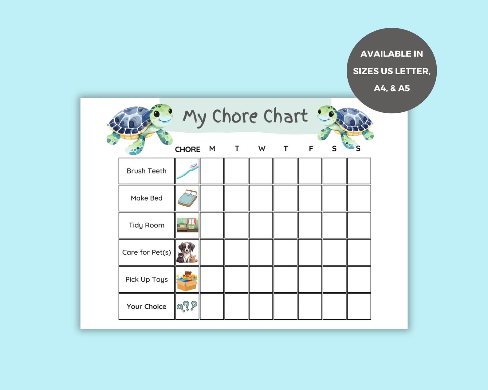 Kids Chore Chart With Pictures Printable, Weekly Chore Chart With Sea ...