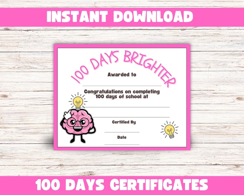 100 Days of School Printable Certificate of Achievement, School ...