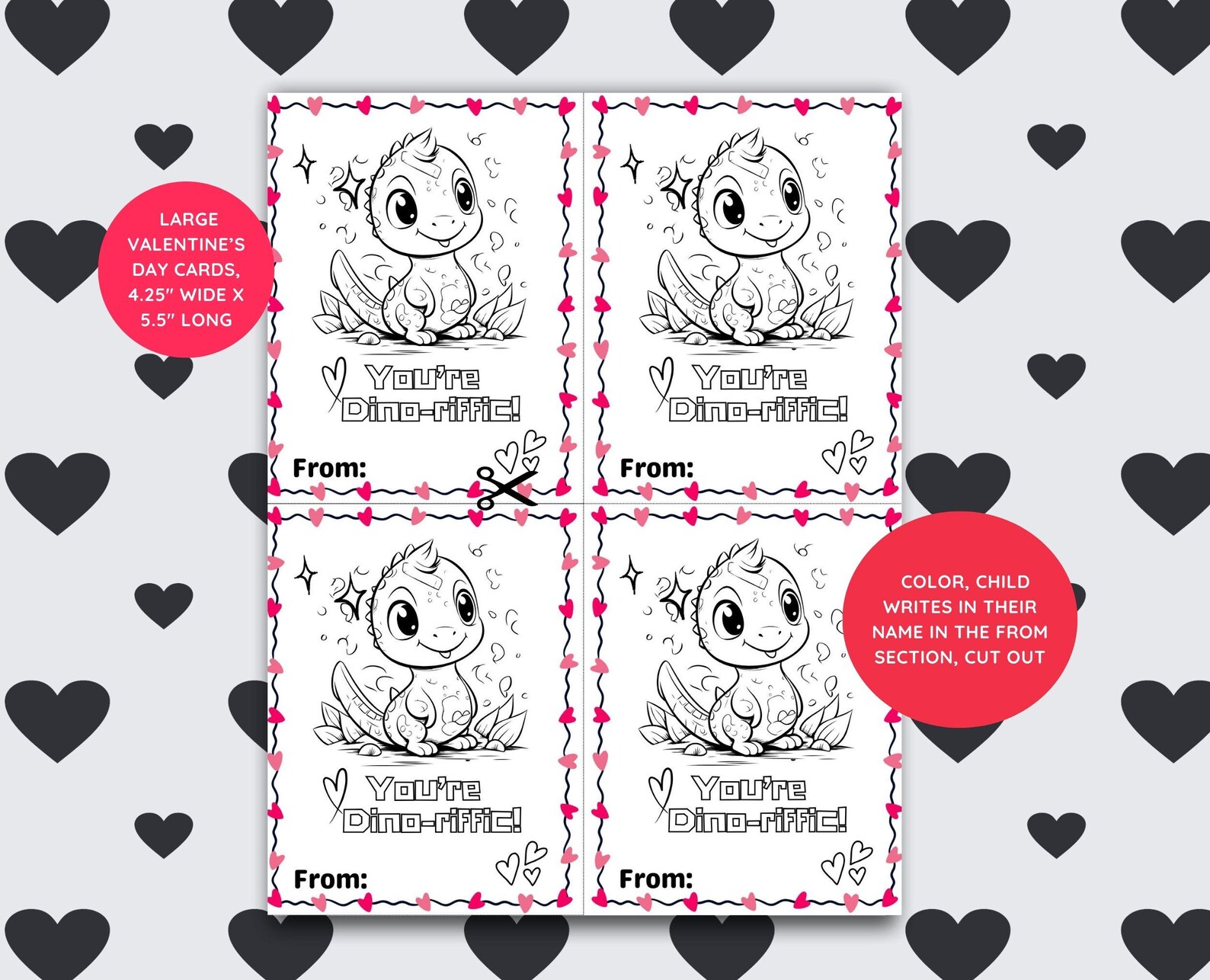 Printable Coloring Valentine's Day Cards , 7 Dinosaur Designs, Cards to ...