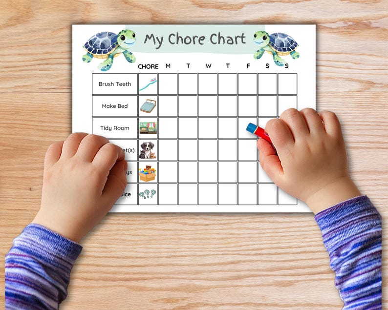 Kids Chore Chart With Pictures Printable, Weekly Chore Chart With Sea ...