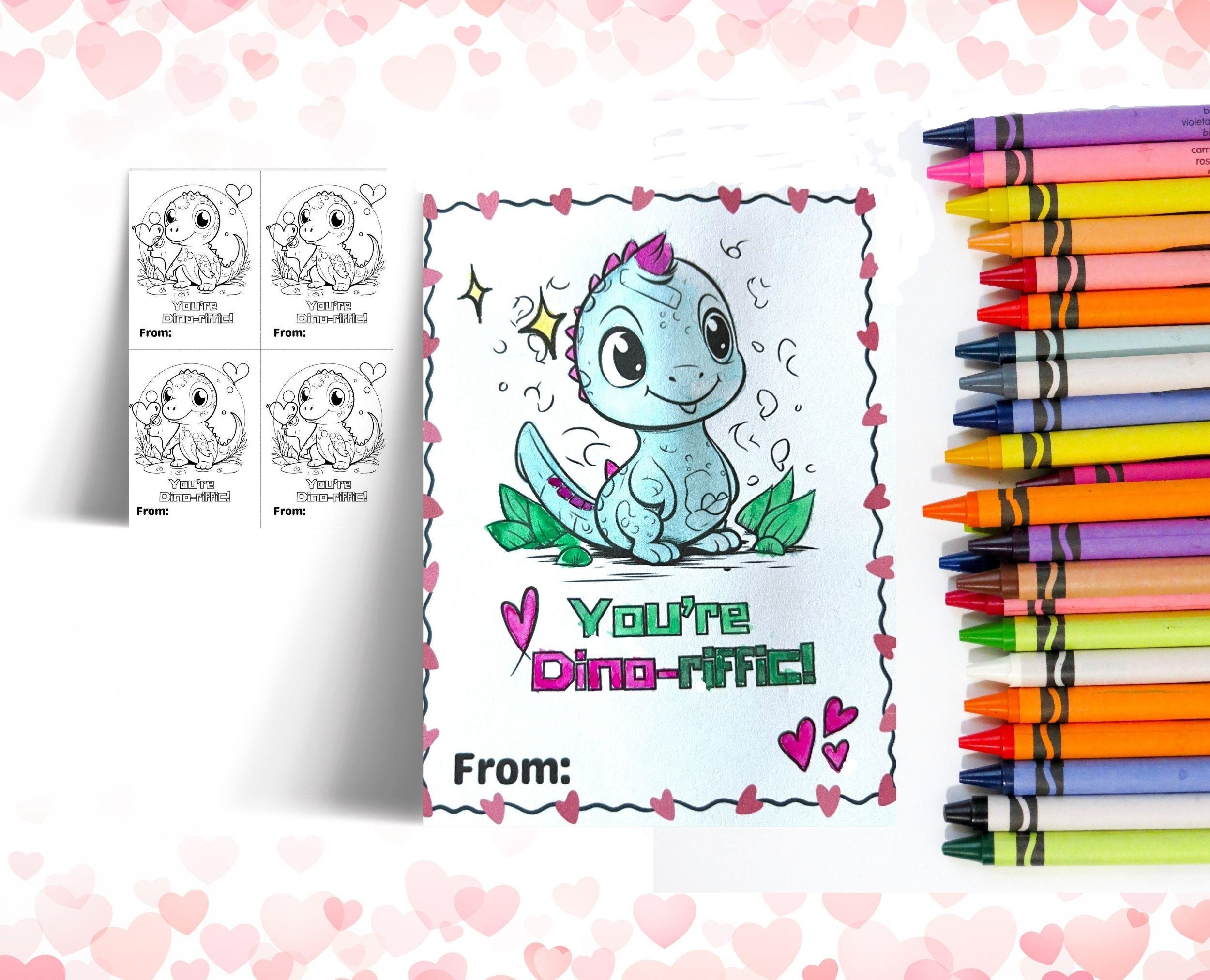 Printable Coloring Valentine's Day Cards , 7 Dinosaur Designs, Cards to ...