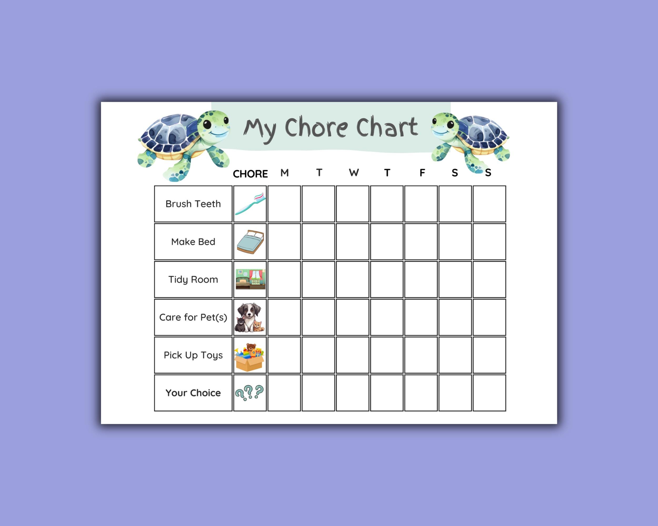 Kids Chore Chart With Pictures Printable, Weekly Chore Chart With Sea ...