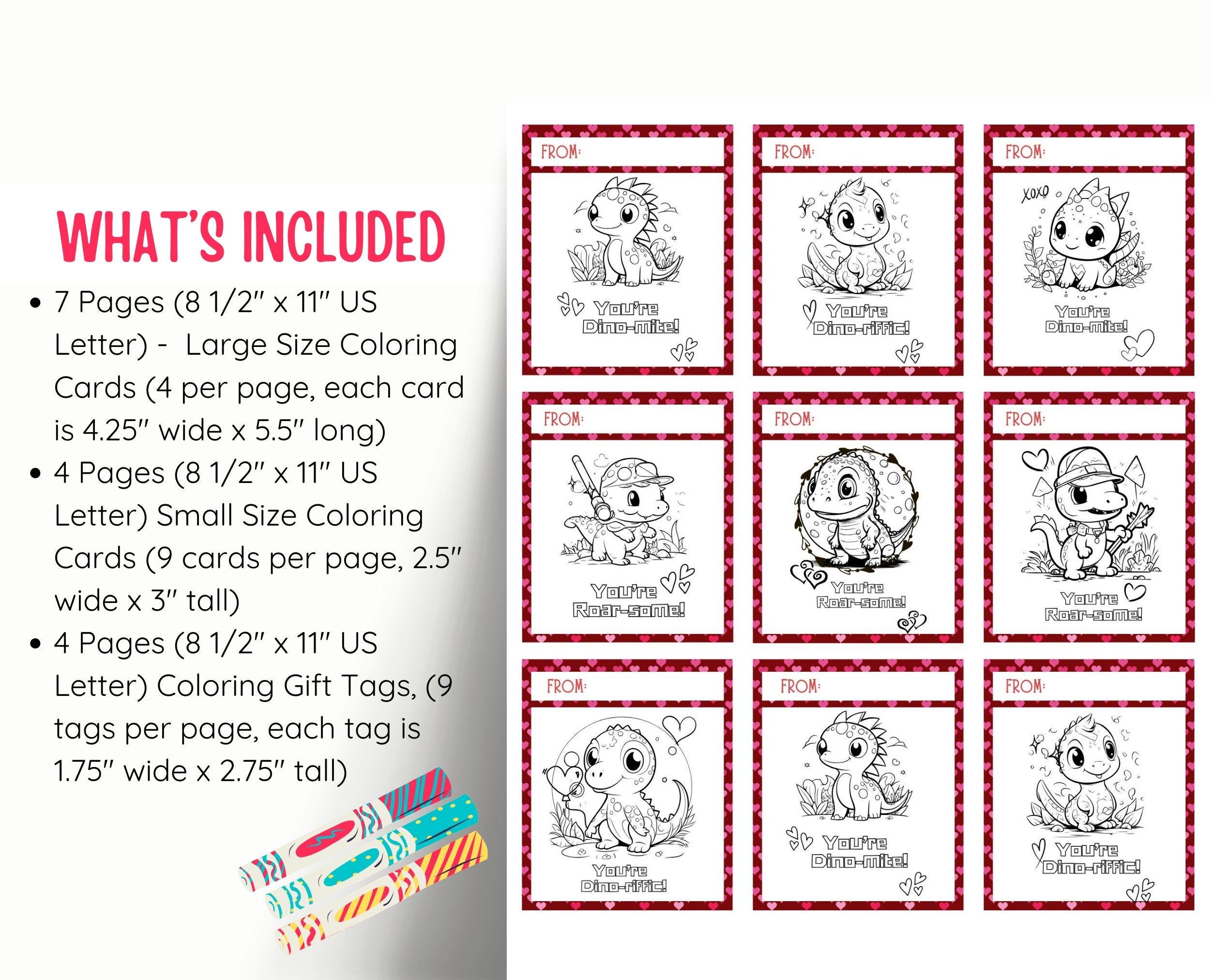 Printable Coloring Valentine's Day Cards , 7 Dinosaur Designs, Cards to ...