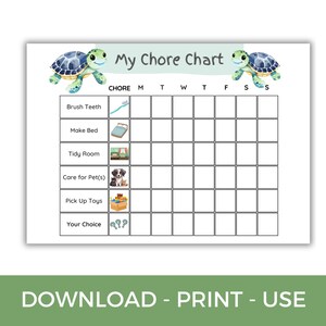 Kids Chore Chart With Pictures Printable, Weekly Chore Chart With Sea ...