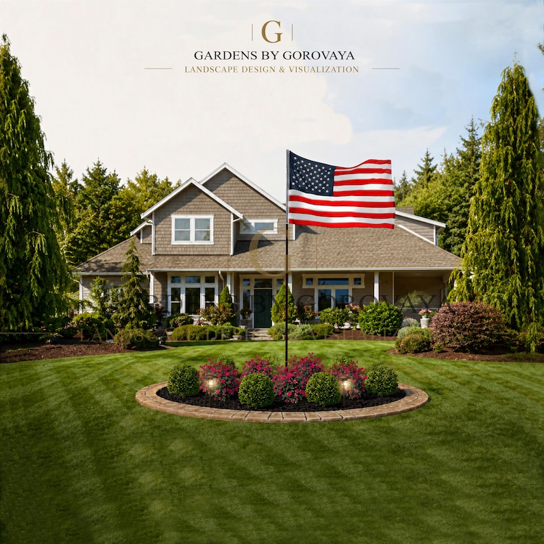 Ready to Use Landscape Design | Flagpole Garden Idea | Layout Garden ...