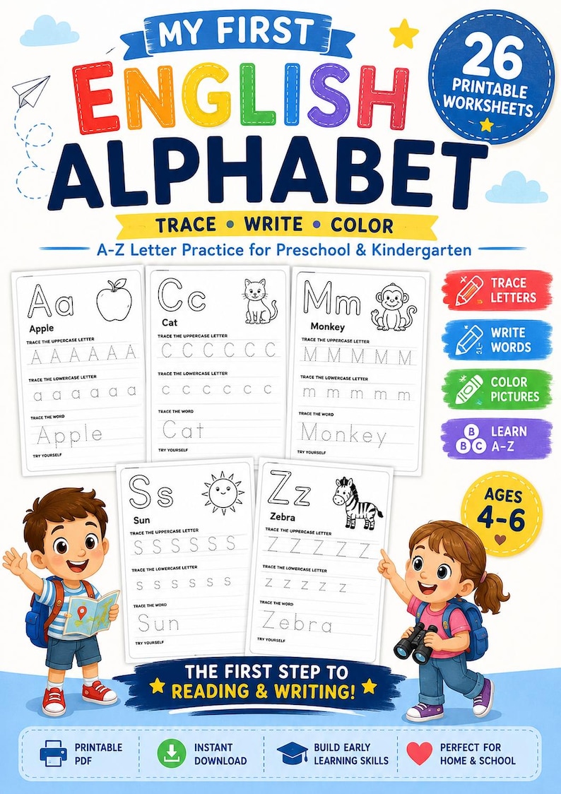 Alphabet Tracing Worksheets for Kids | A-Z Letter Practice | Preschool ...