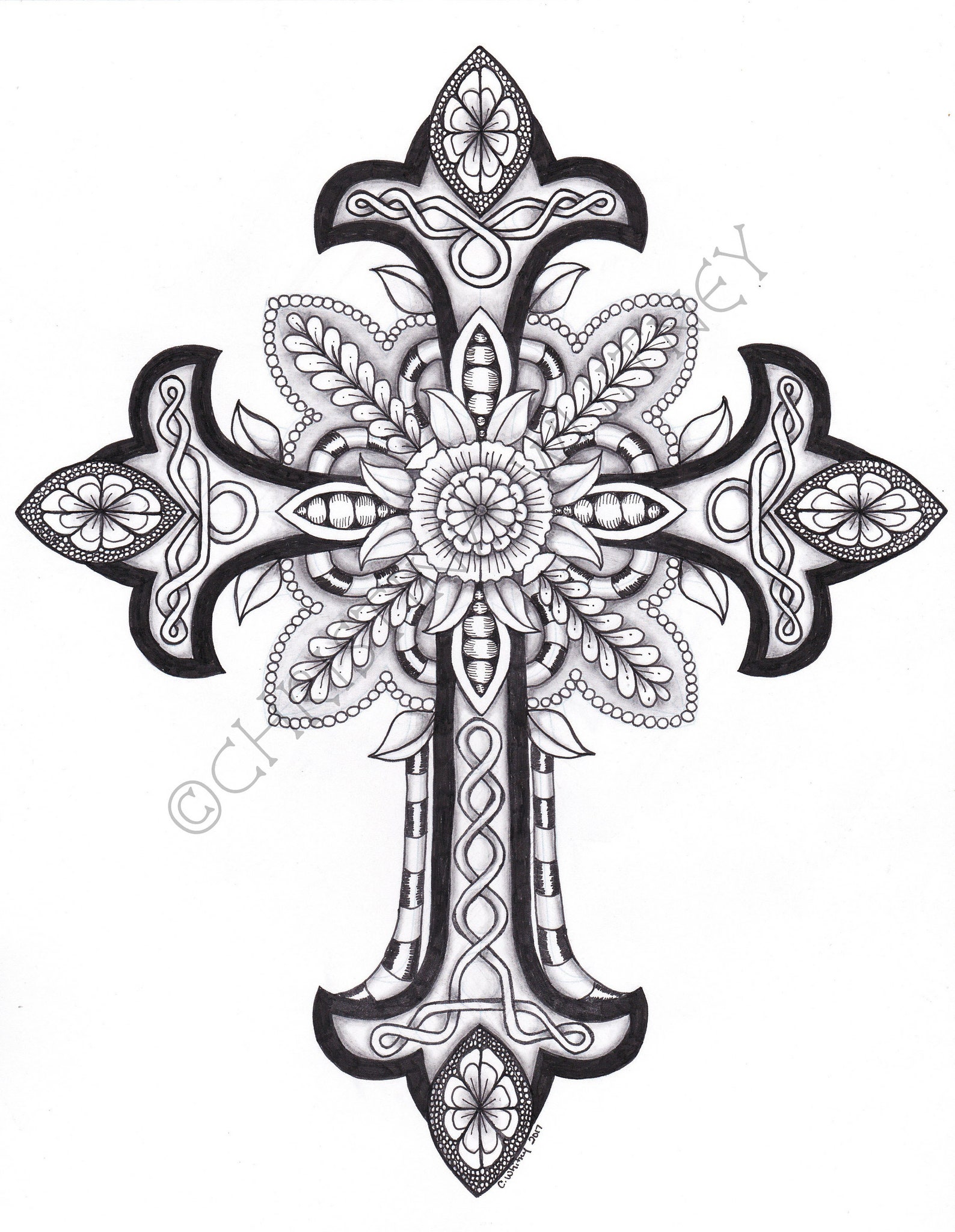 Ornate Cross Coloring Page - Etsy