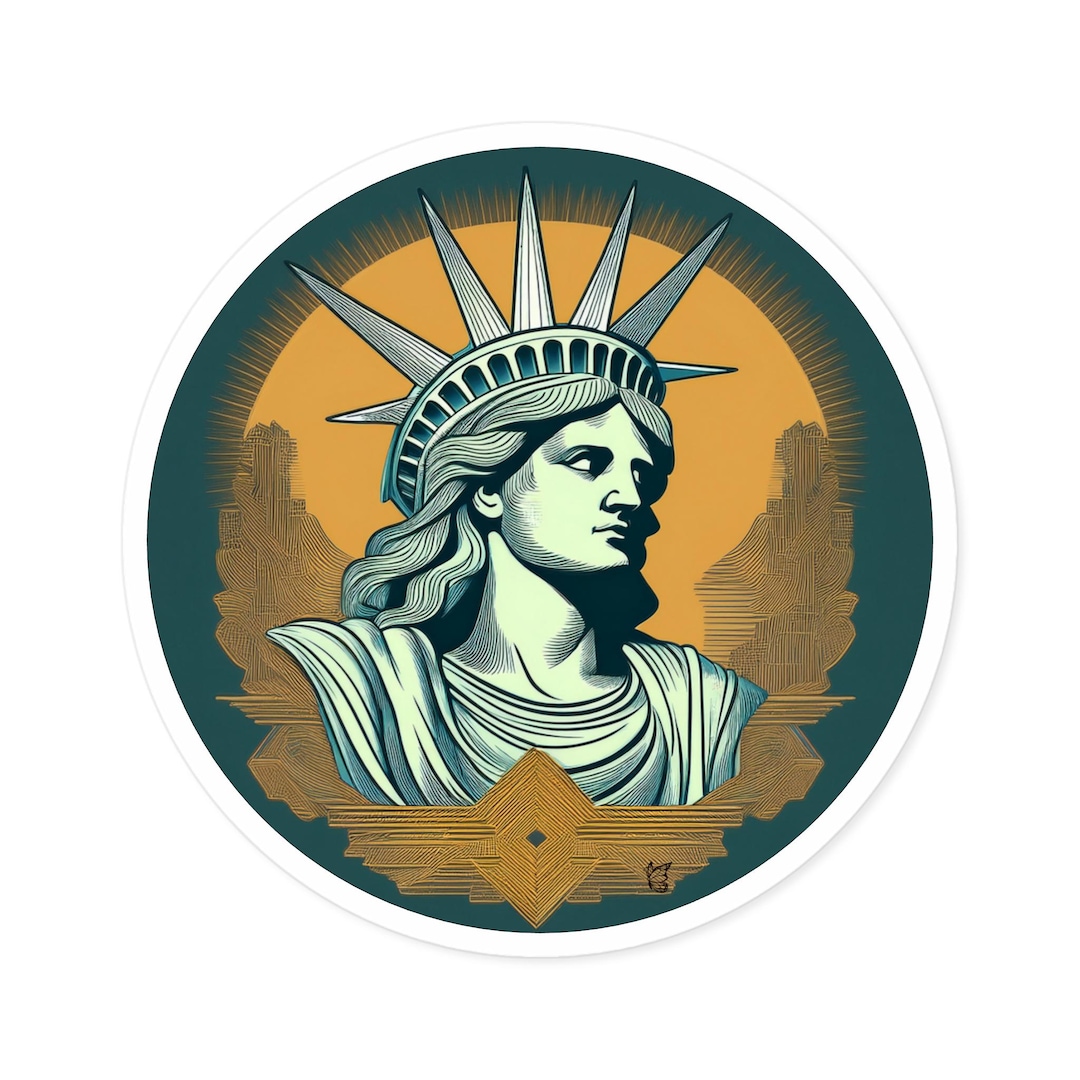 Statue of Liberty Round Stickers, Indoors/outdoors, Vintage Artwork ...
