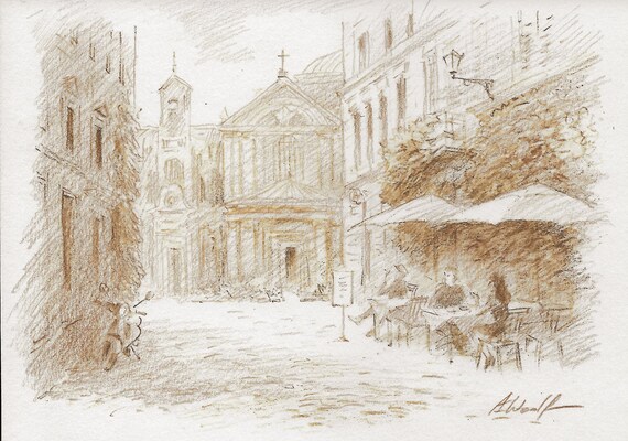 WATERCOLOR ART ROME Cityscape Watercolor Pencil Drawing for - Etsy