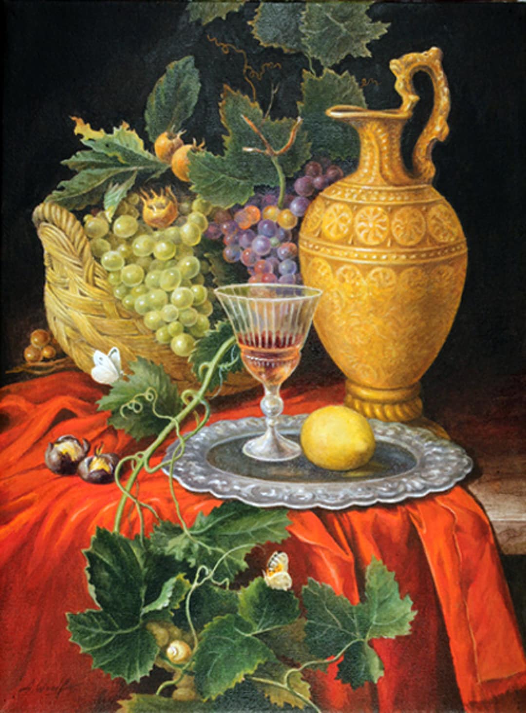 CLASSIC DUTCH PAINTING, Dutch Masters Style Still-life With Grapes and ...