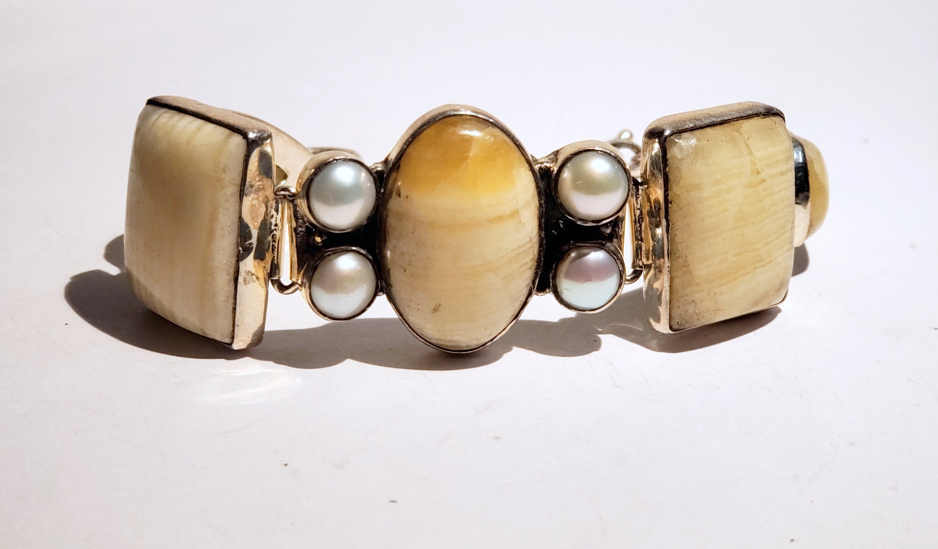 Pulsera de perla de piedra lunar, 925 plata esterlina turco hecho a ...