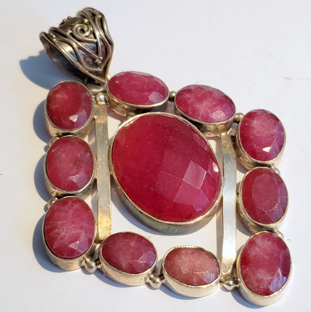 Pendentif rubis, argent Sterling 925 pierres précieuses rubis main ...