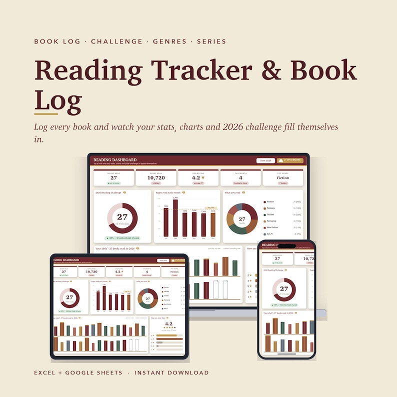 Reading Tracker Spreadsheet | Excel + Google Sheets | Book Log, 2026 ...